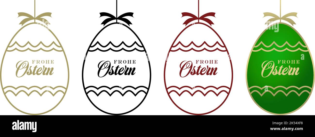 Happy Easter Egg Vector Set Outline Eggs With T Ribbon And German