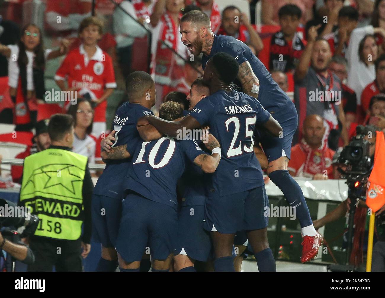 Lisbon, Portugal. October 5, 2022, Celebration Goal Lionel Messi of Paris Saint Germain during ...