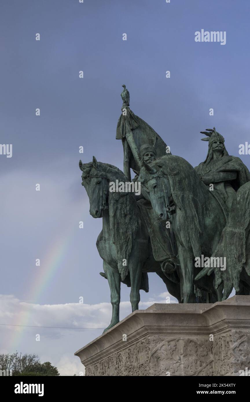 Statues at the end of Andrassy Avenue in Budapest, Hungary, on Heroes ...