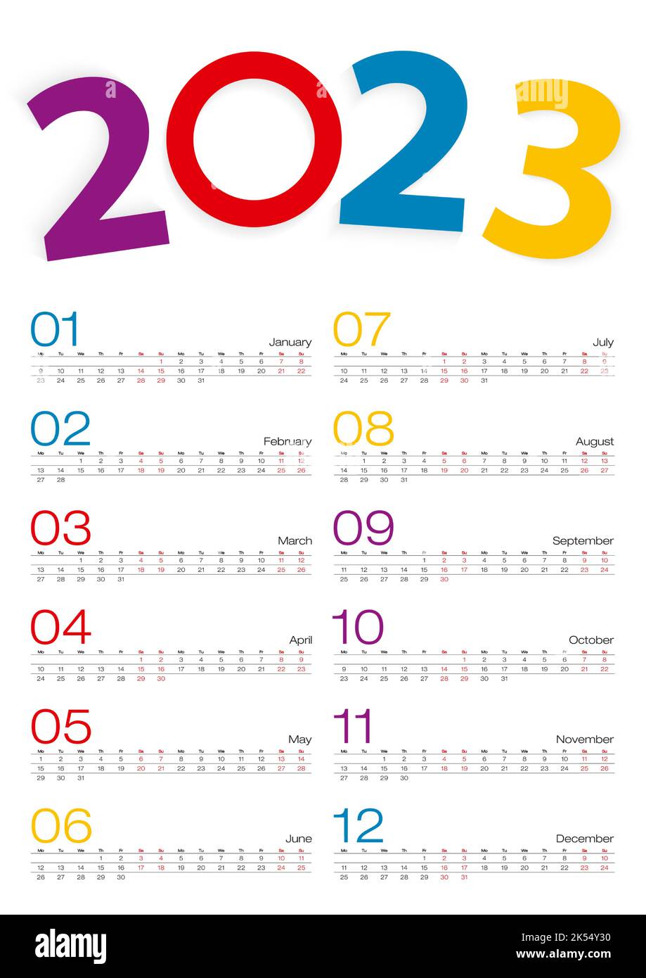 Calendar 2023, All month, 2 weeks line. Vector Illustration Stock ...