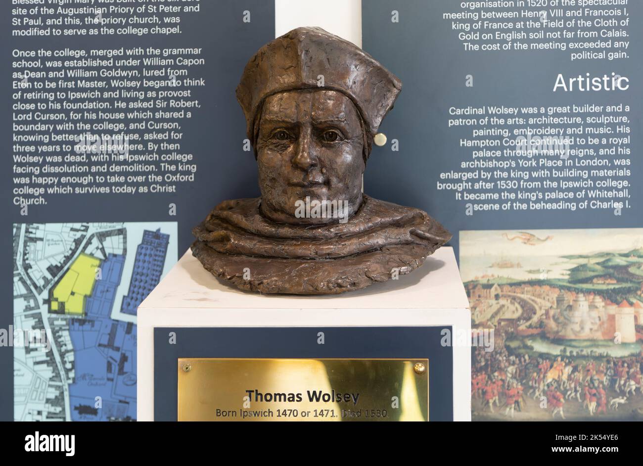 Bronze bust of Thomas Wolsey by David Anand, University of Suffolk ...