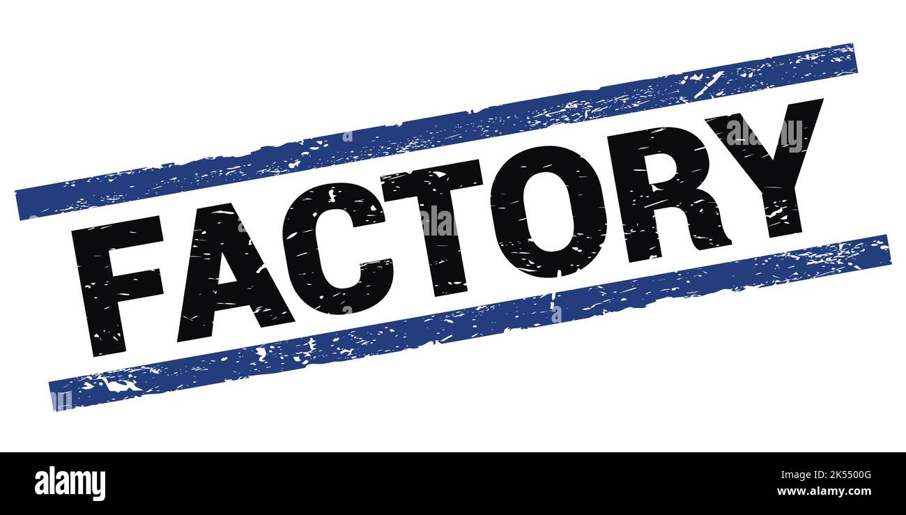 FACTORY text written on black-blue rectangle stamp sign Stock Photo - Alamy