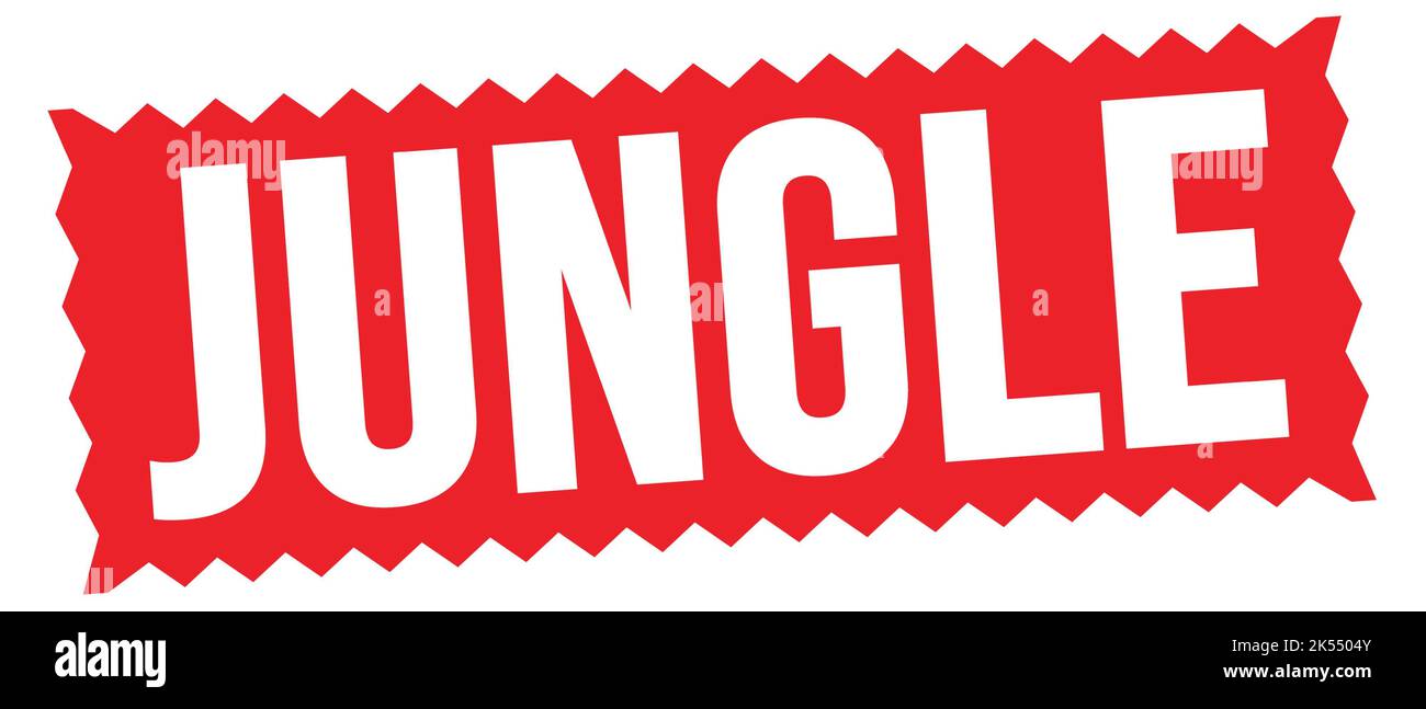 JUNGLE text written on red zig-zag stamp sign Stock Photo - Alamy