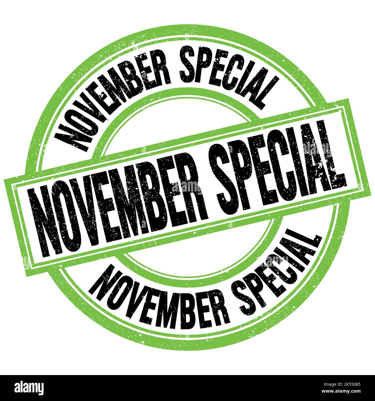 NOVEMBER SPECIAL text written on green-black round stamp sign Stock ...