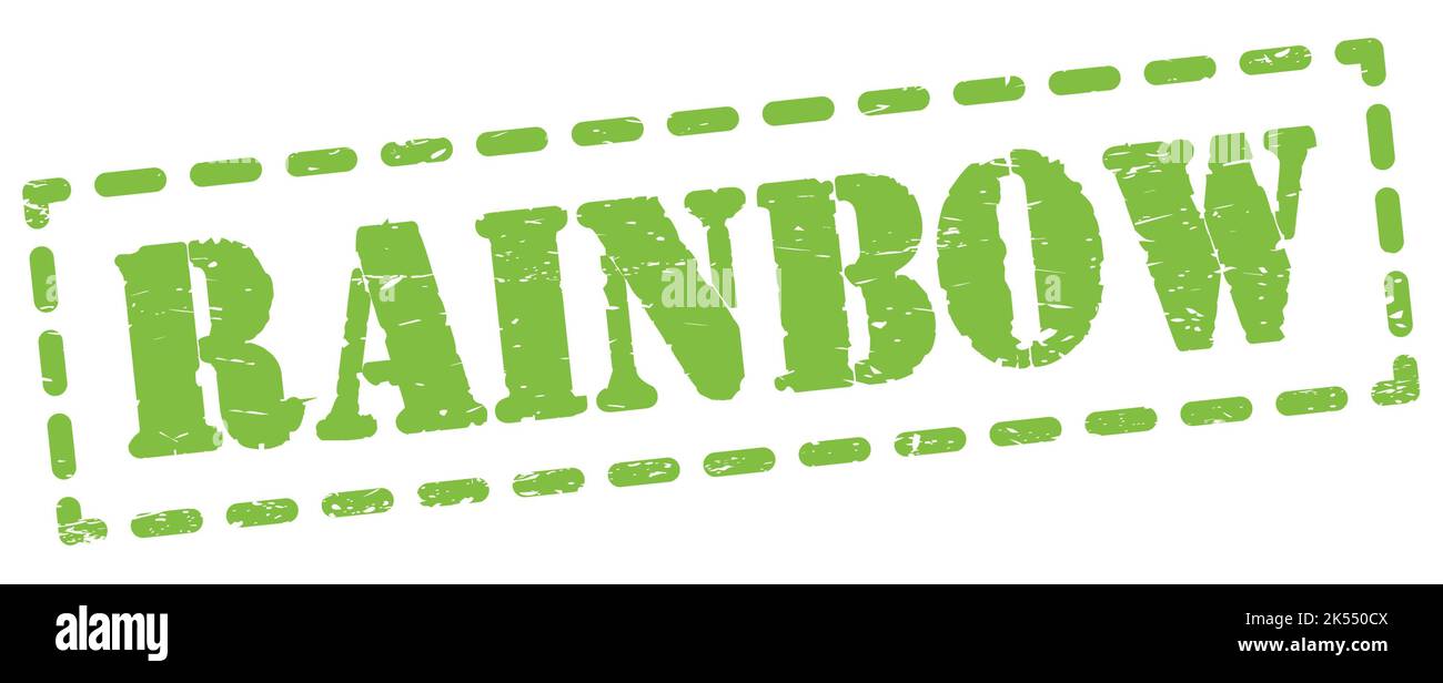 RAINBOW text written on green dash stamp sign Stock Photo - Alamy