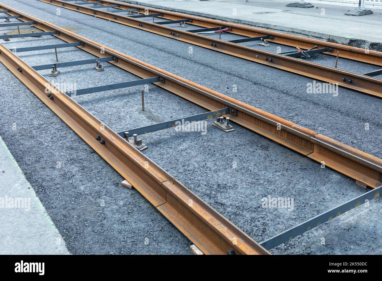 road construction site with a new track bed for the tram Stock Photo ...