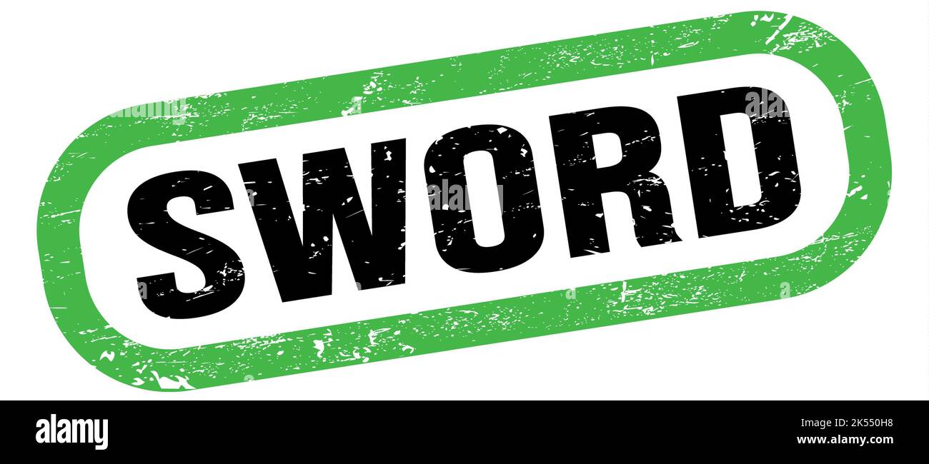 SWORD, text on green-black rectangle stamp sign Stock Photo - Alamy