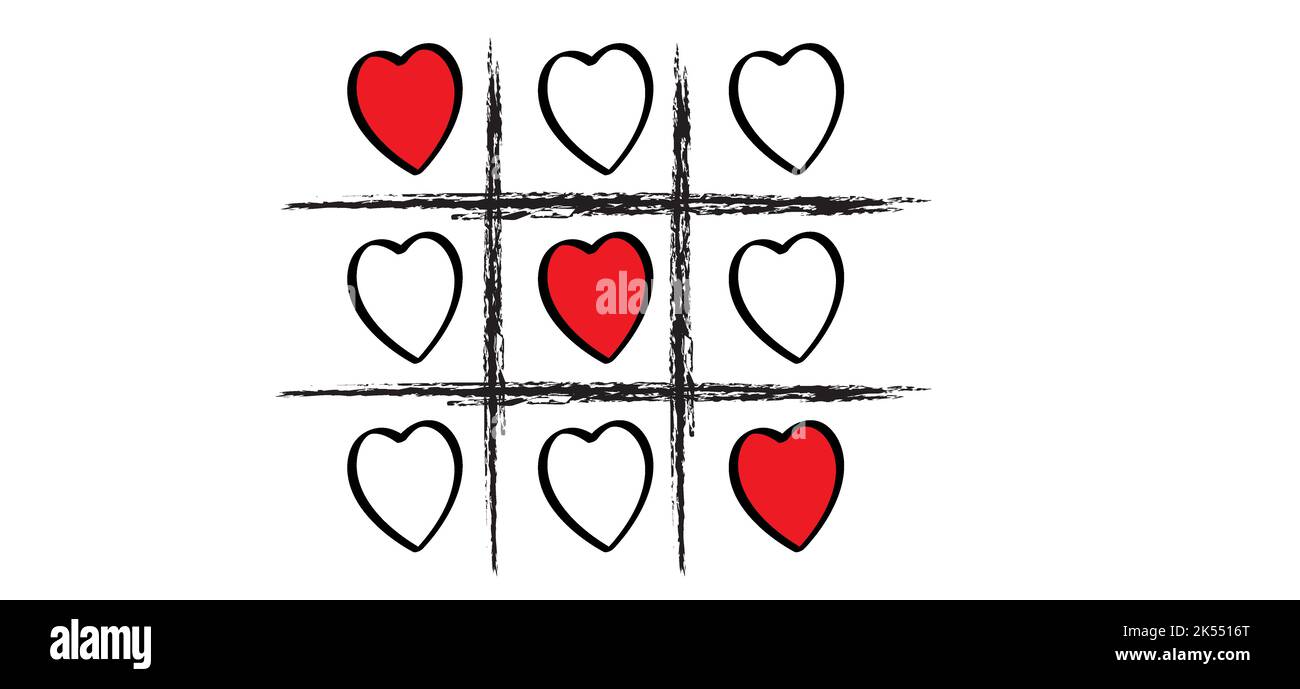 Cartoon drawning tic tac toe games withe hearts symbol. For february 14 ...