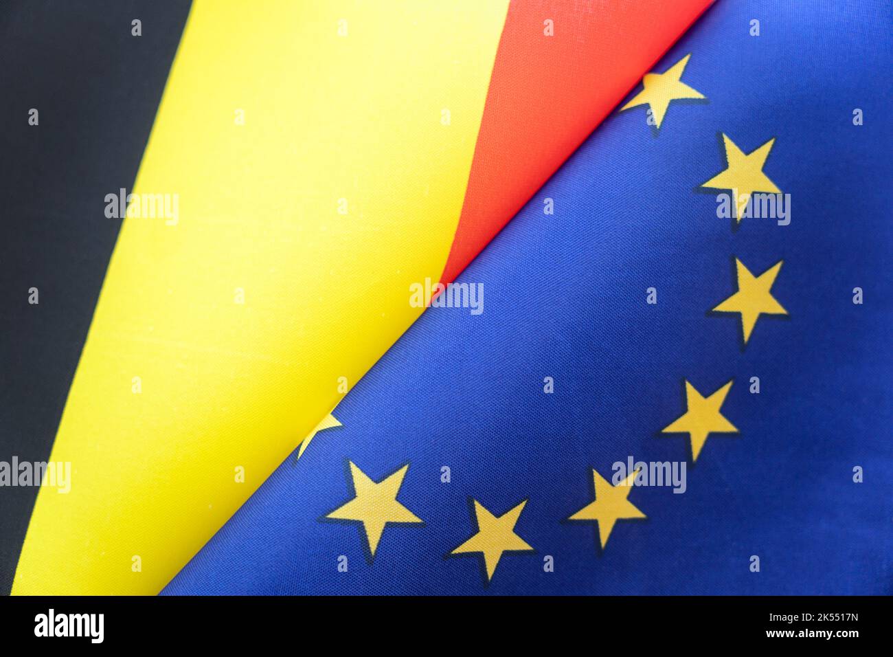 Flags European Union and Belgium. The concept of international ...