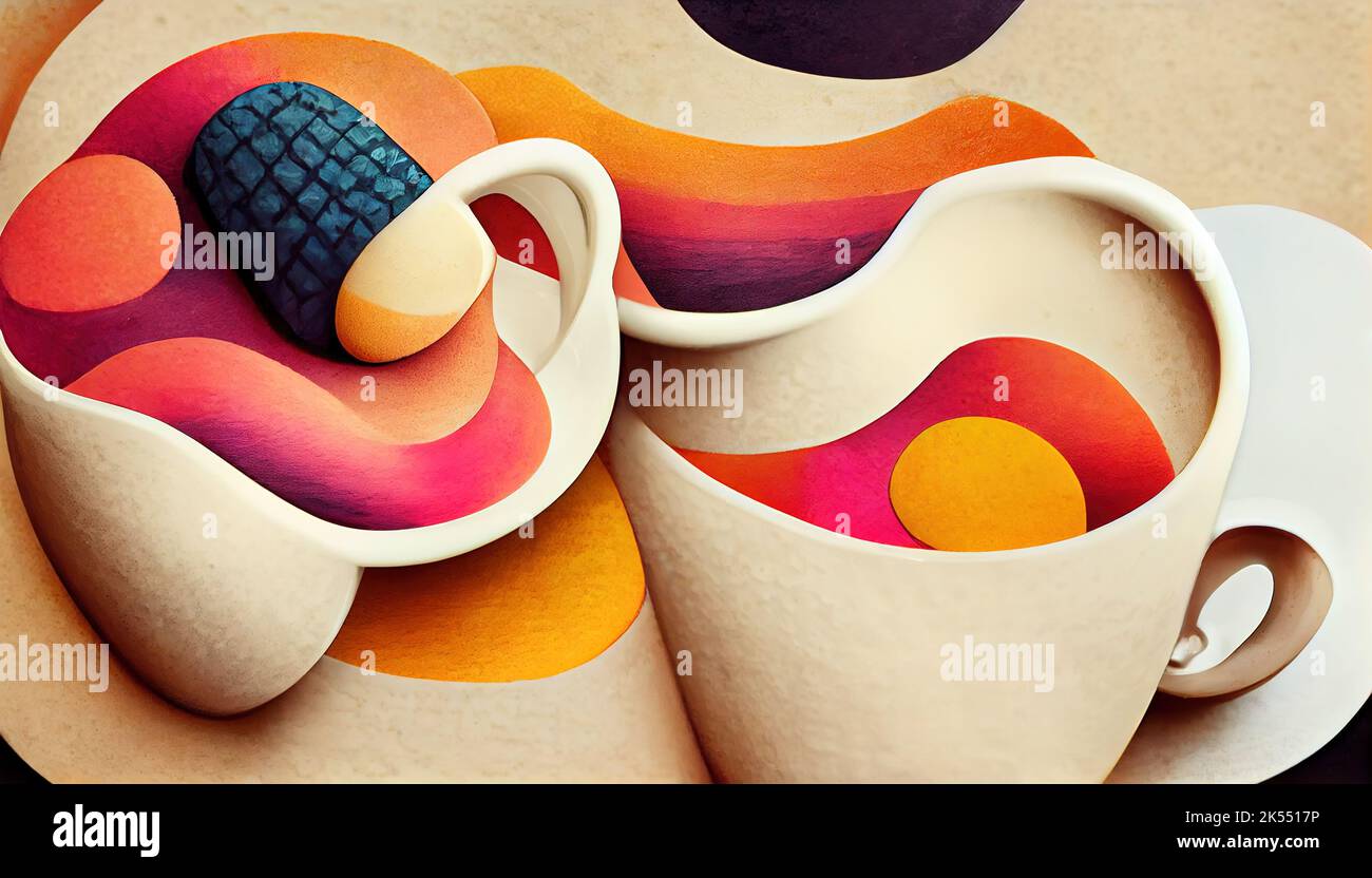 A painted abstract art with cups Stock Photo - Alamy