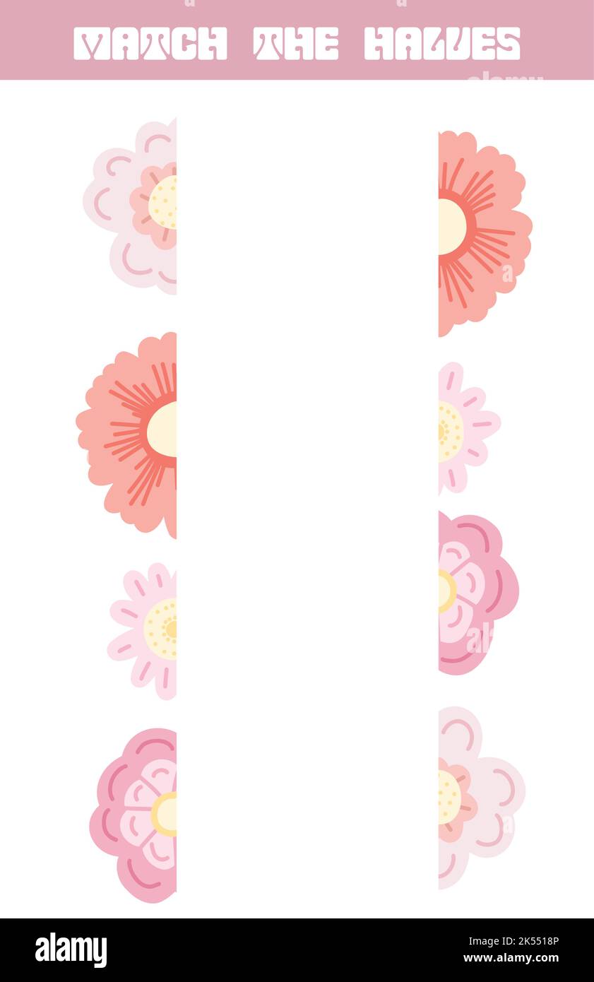 Vector worksheet template for preschool lessons. Find right half for ...