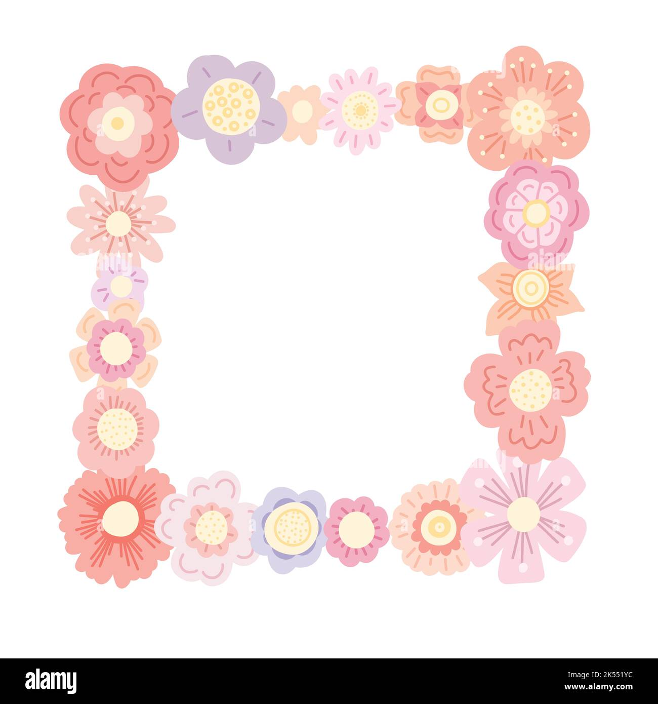Vector floral square frame in pastel colors and copy space. A border ...