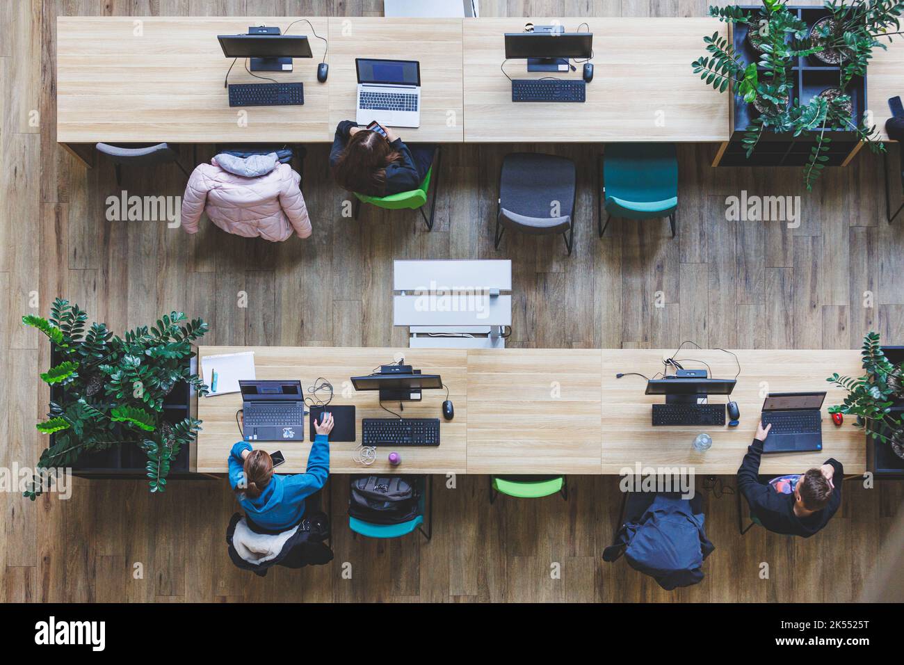 Students studying on library. Top view shot Stock Photo - Alamy