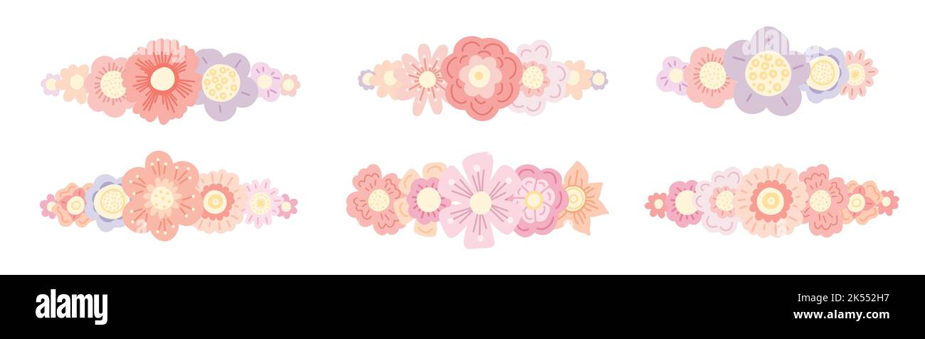 Vector set of floral text dividers in pastel colors. A horizontal ...
