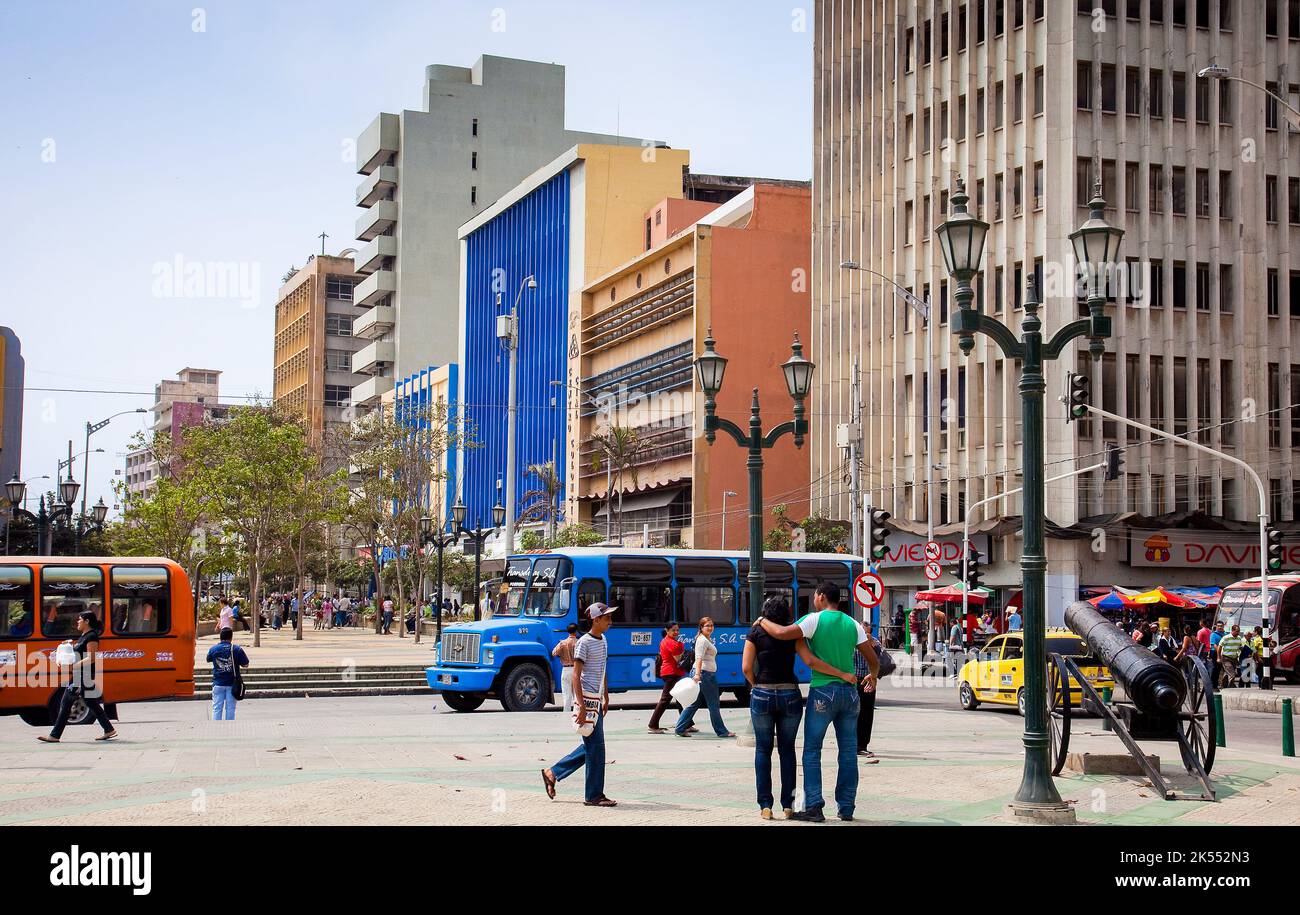 Colombia, Barranquilla Downtown, the main street is Bolivar avenue with ...