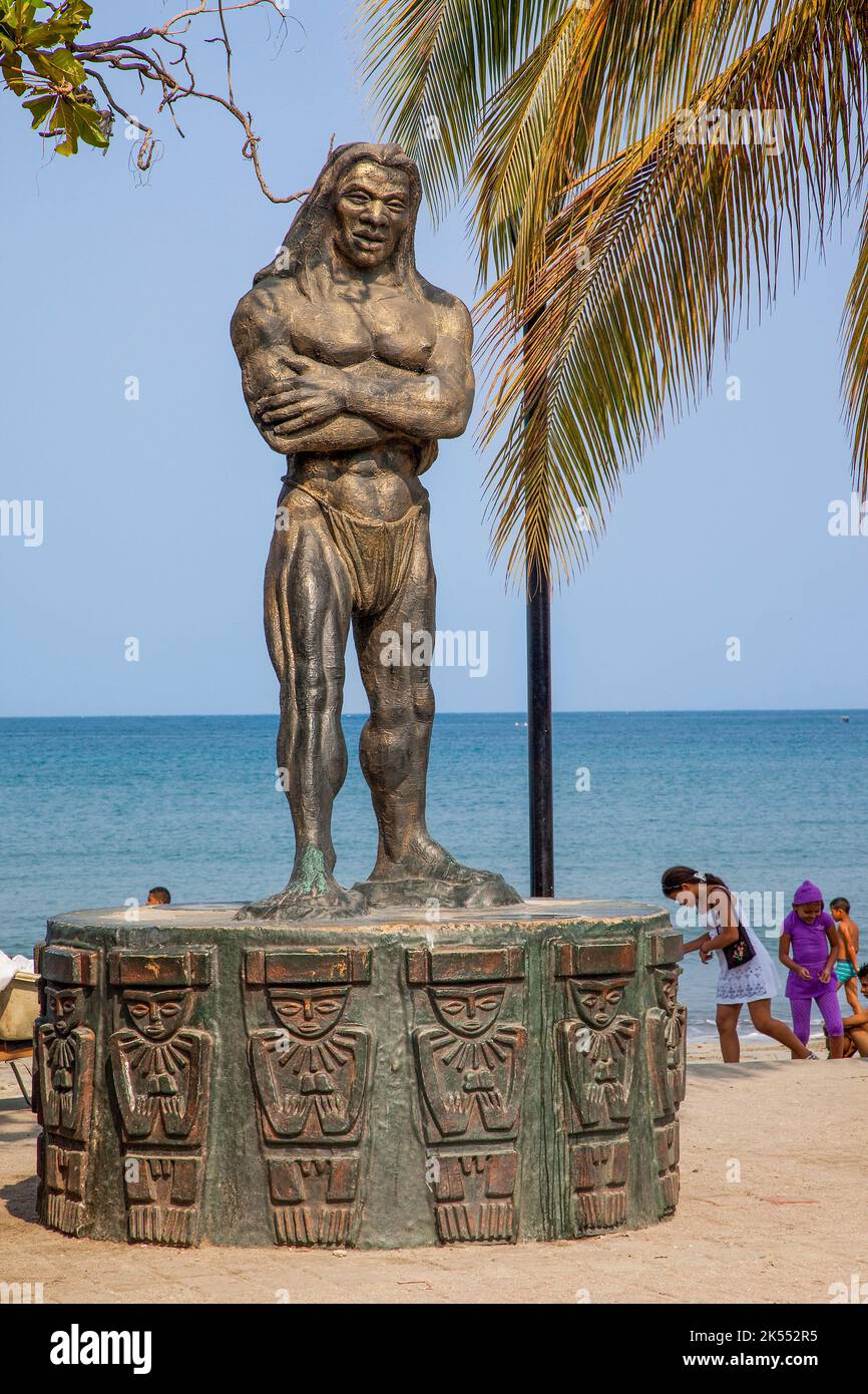 Colombia, Santa Marta, statue of an indian to honour the indigenous ...