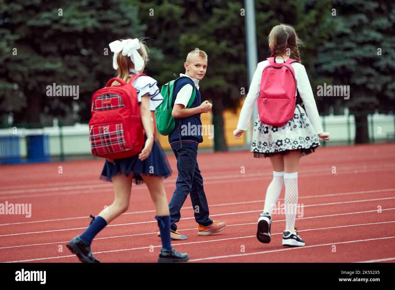 Start. Back to school, kids and education concept. Girls and boy ...