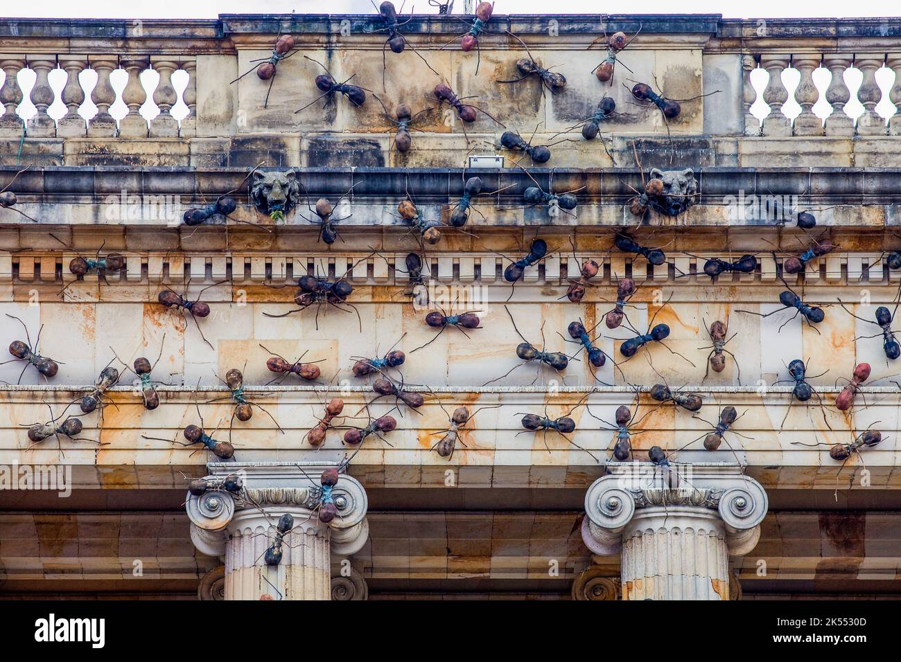 Colombia, Bogota Ants made out of artificial sculls crowl on the ...