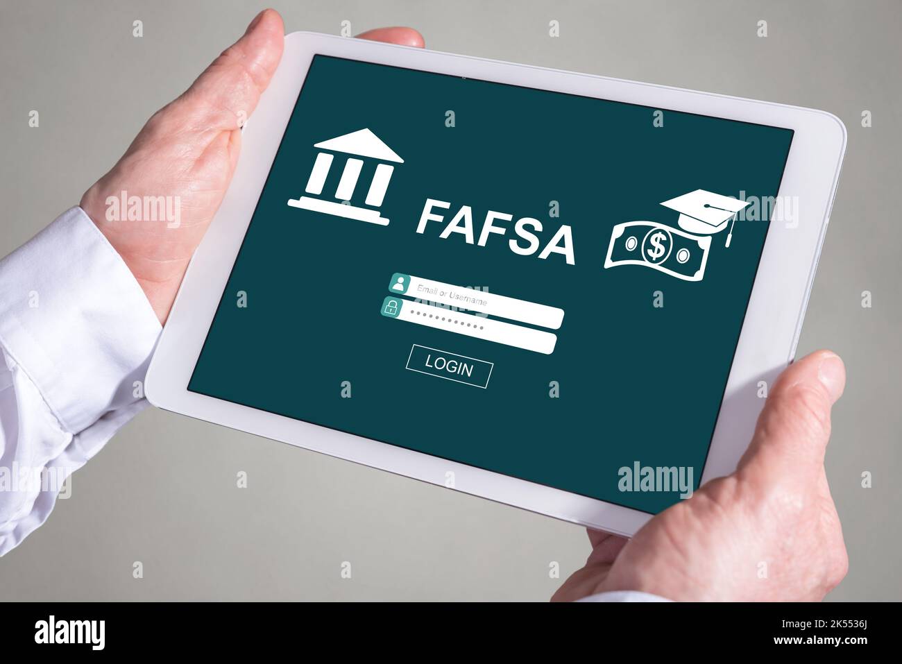 Tablet screen displaying a fafsa concept Stock Photo - Alamy