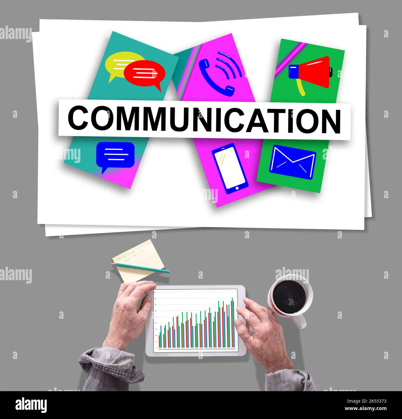 Male hands using tablet in front of communication concept Stock Photo ...