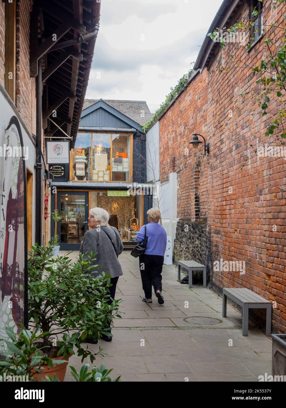 Courtyard off the High Street, Ledbury, Herefordshire, UK; containig ...