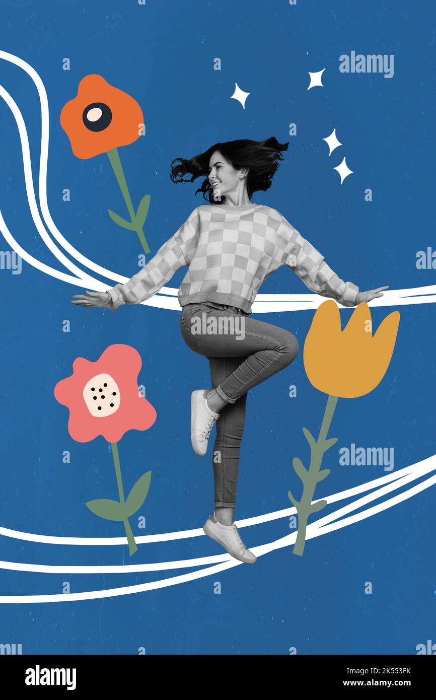 Creative 3d pop collage artwork poster sketch of attractive young lady ...