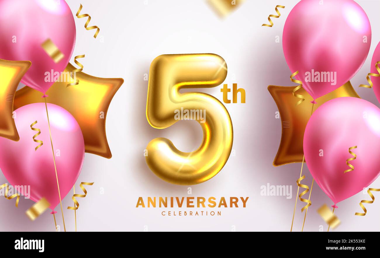 Anniversary 5th balloon vector background design. Five years ...