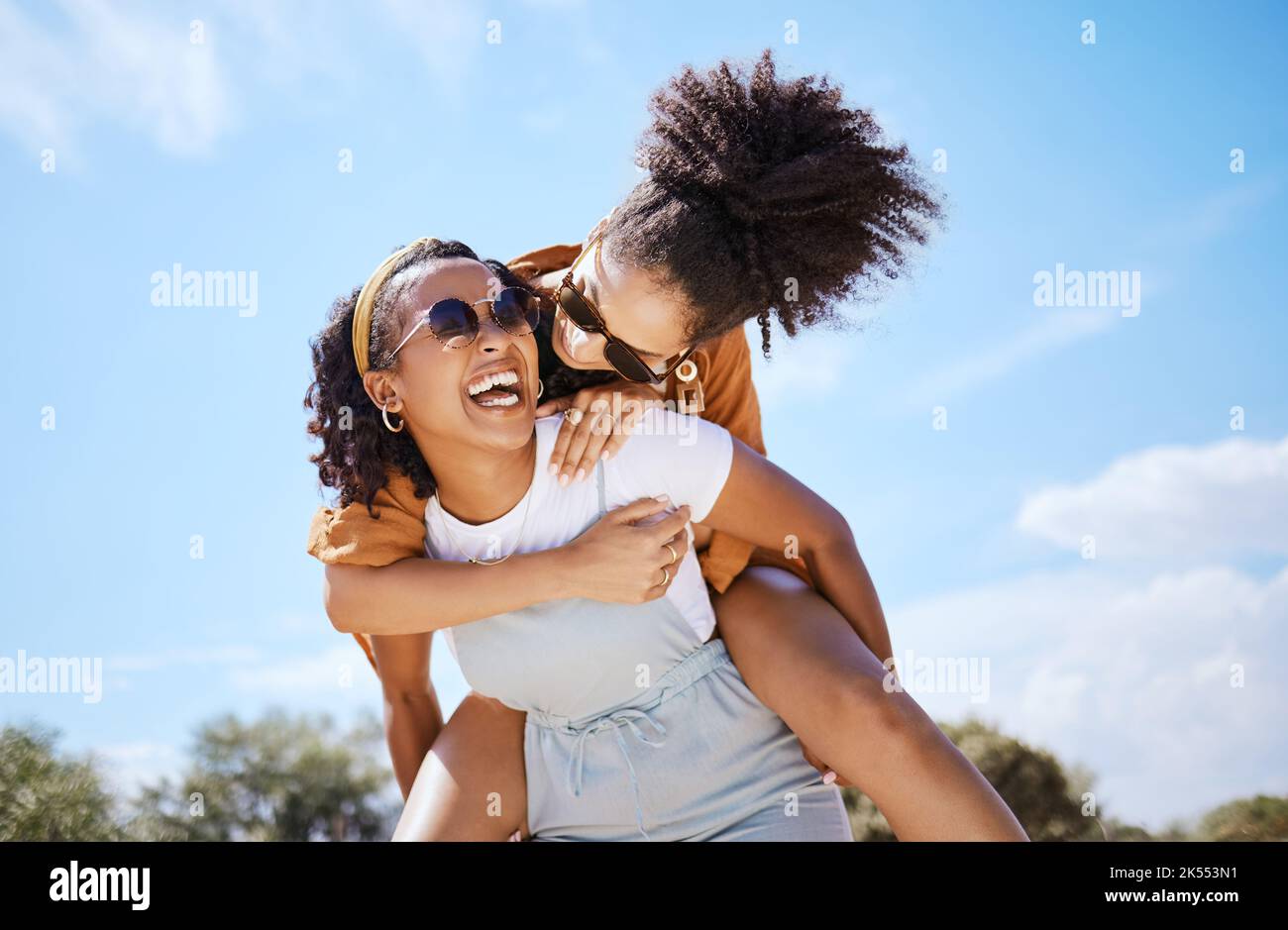 Freedom, friends and black women at a beach, crazy and having fun with ...