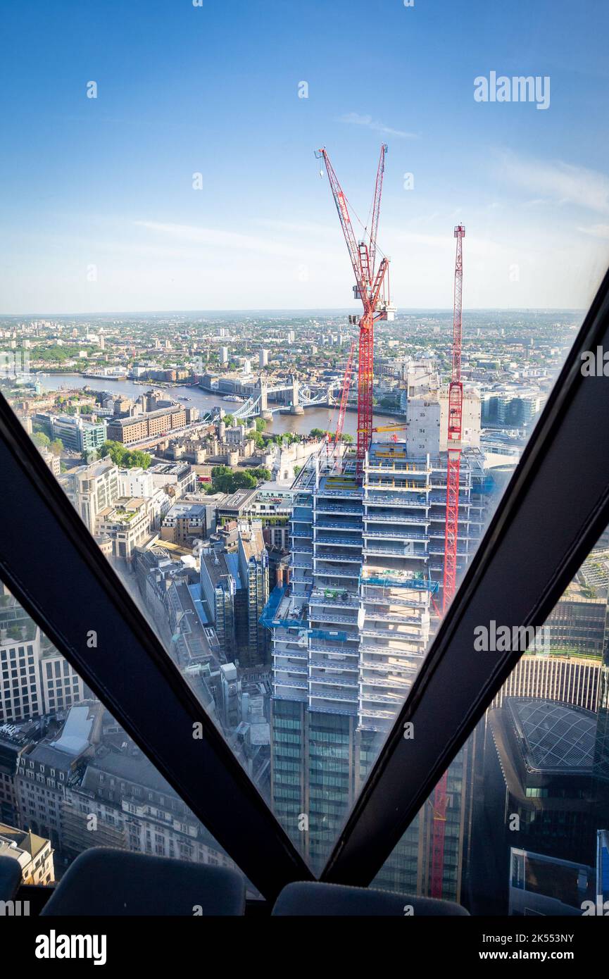 The view through the windows of the very top of The Gherkin building at ...
