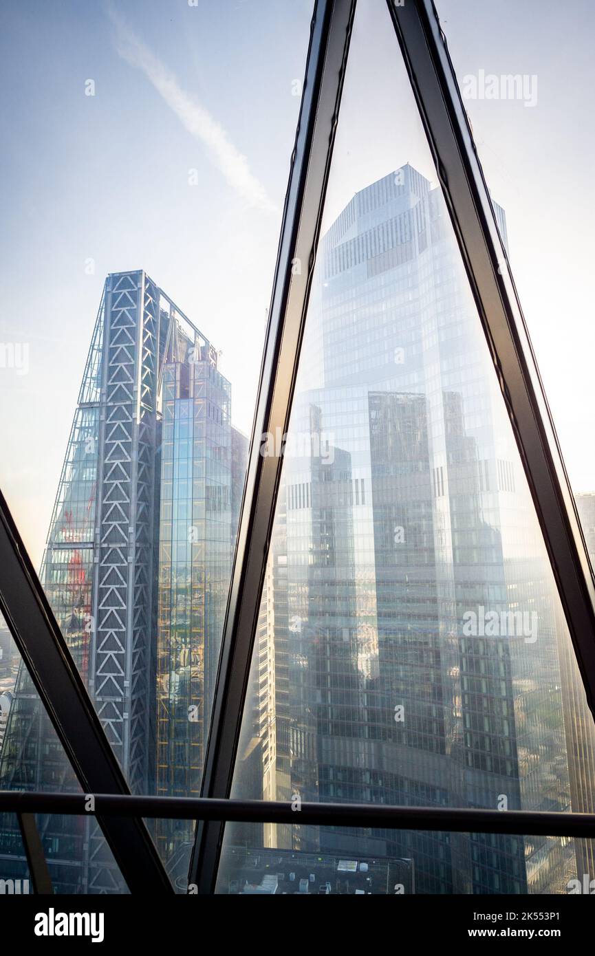 The view through the windows of the very top of The Gherkin building at ...
