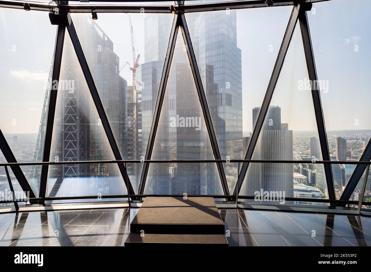 The view through the windows of the very top of The Gherkin building at ...