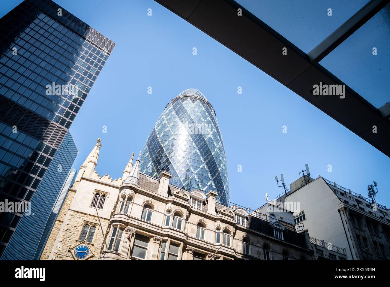 The Gherkin Building amongst a variety of other architecture. Located ...