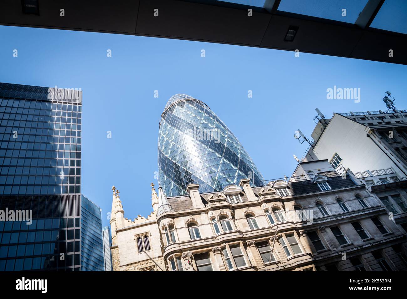 The Gherkin Building amongst a variety of other architecture. Located ...