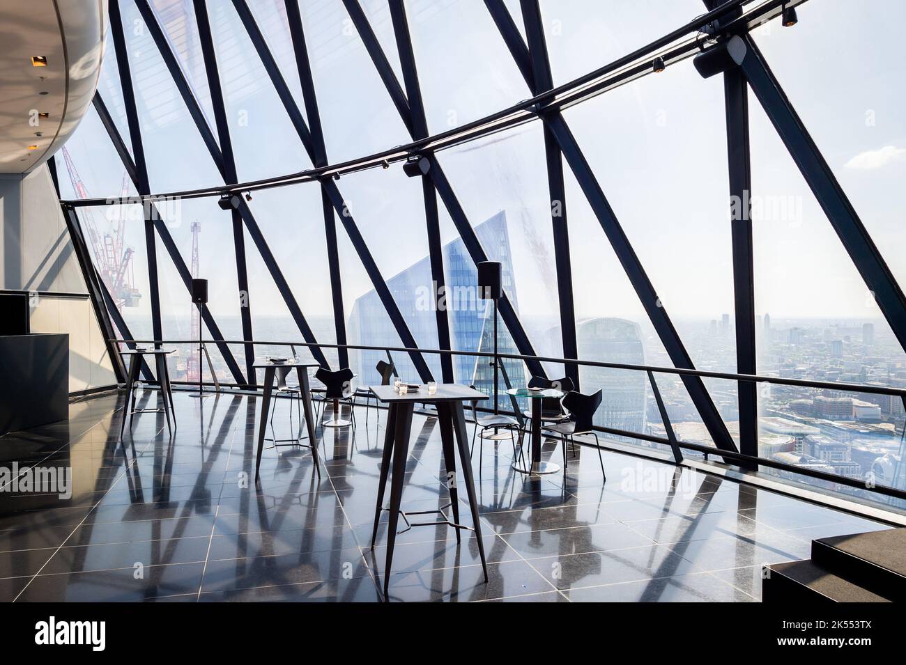 The interior of the glass dome at the very top of The Gherkin building ...