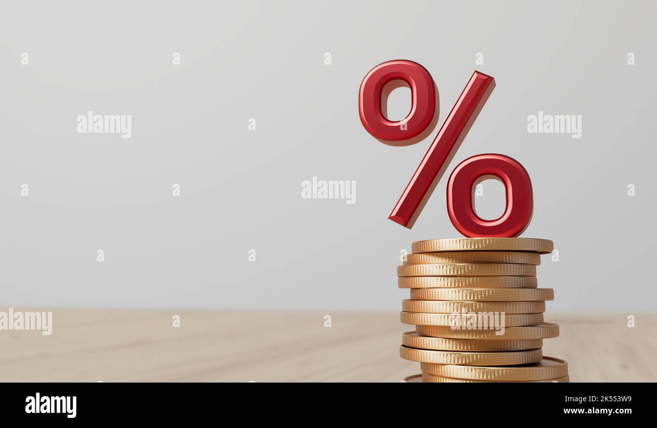 Interest rate and rising inflation concept. Red percentage symbol with ...