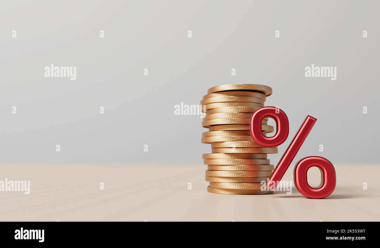 Interest rate and rising inflation concept. Red percentage symbol with ...