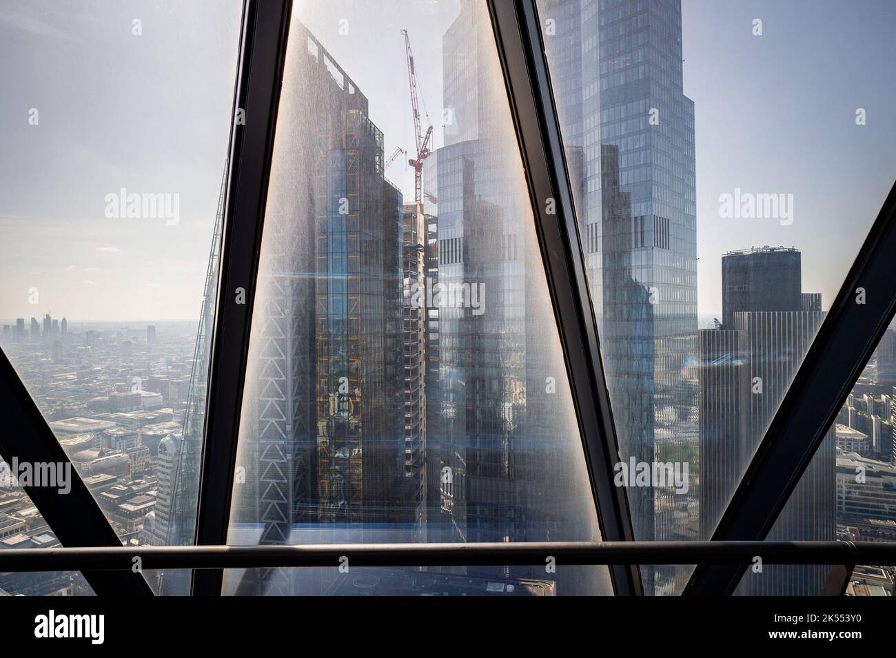 The view through the windows of the very top of The Gherkin building at ...