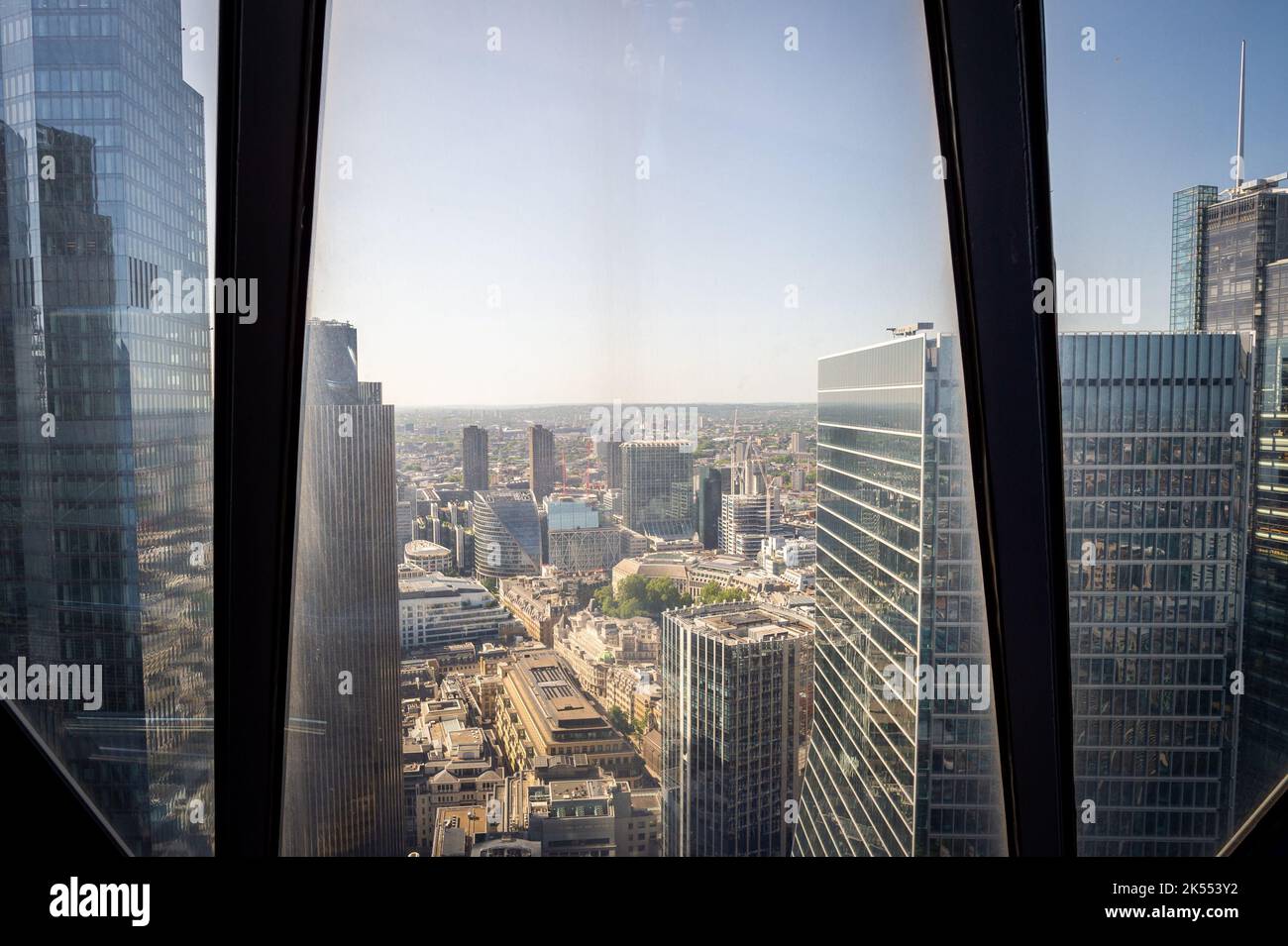 The view through the windows of the very top of The Gherkin building at ...