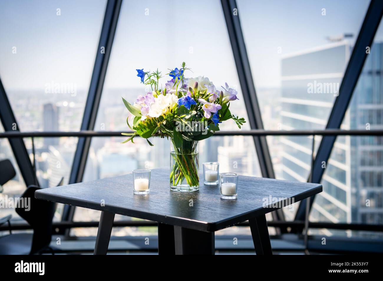 Stylish floral table decorations at Searcy's restaurant at the top of ...