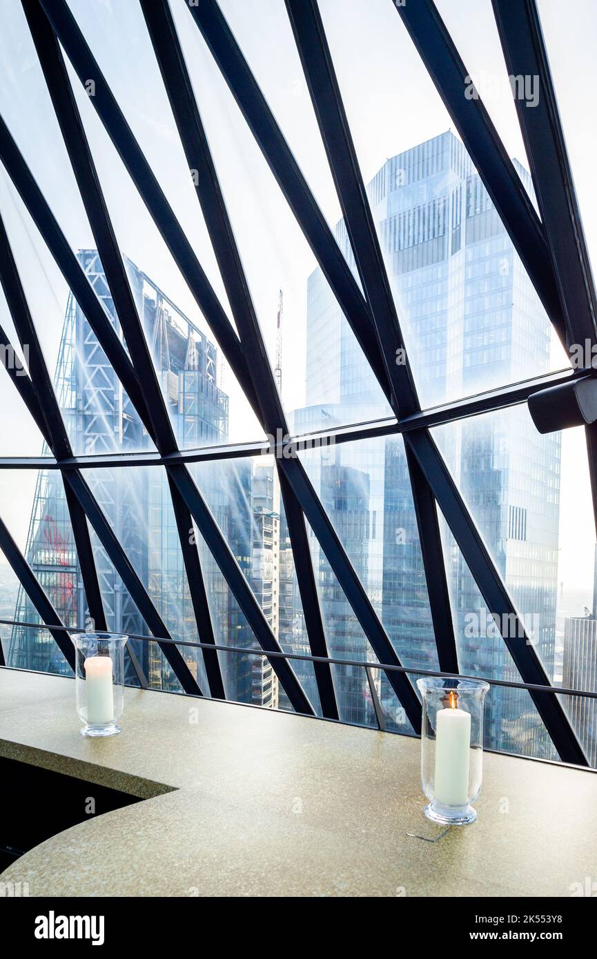The view through the windows of the very top of The Gherkin building at ...