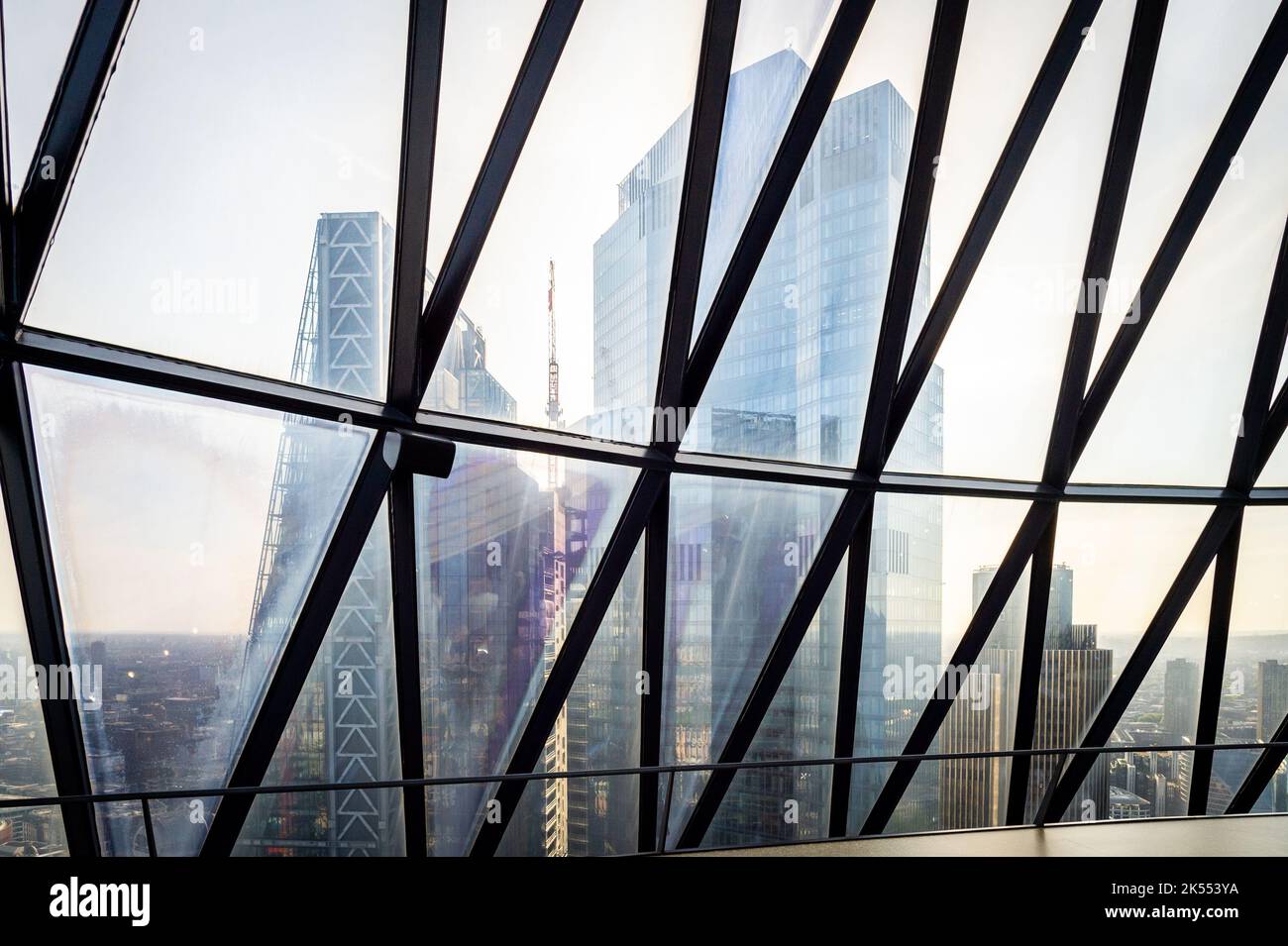 The view through the windows of the very top of The Gherkin building at ...