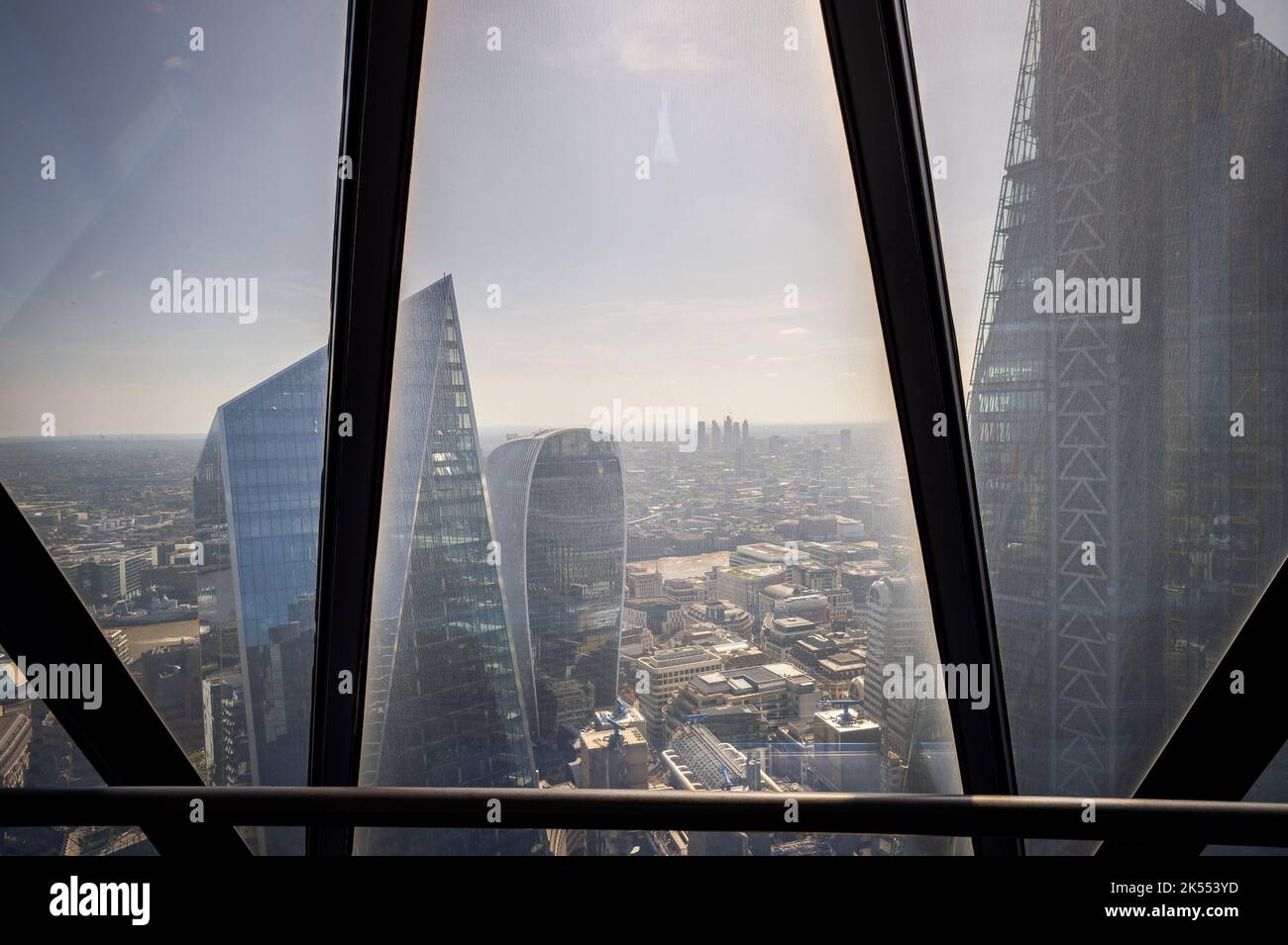 The view through the windows of the very top of The Gherkin building at ...
