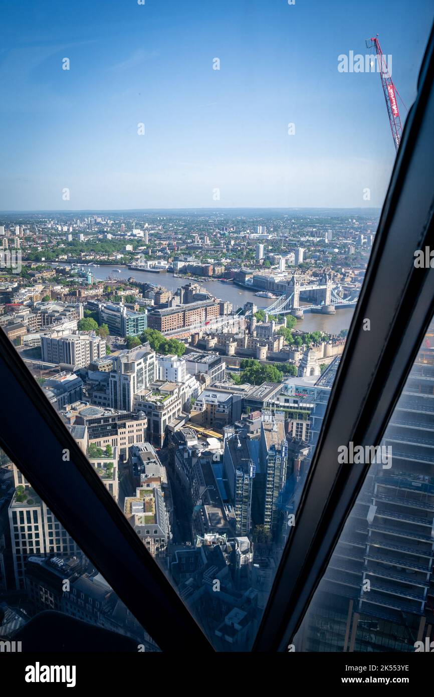 The view through the windows of the very top of The Gherkin building at ...