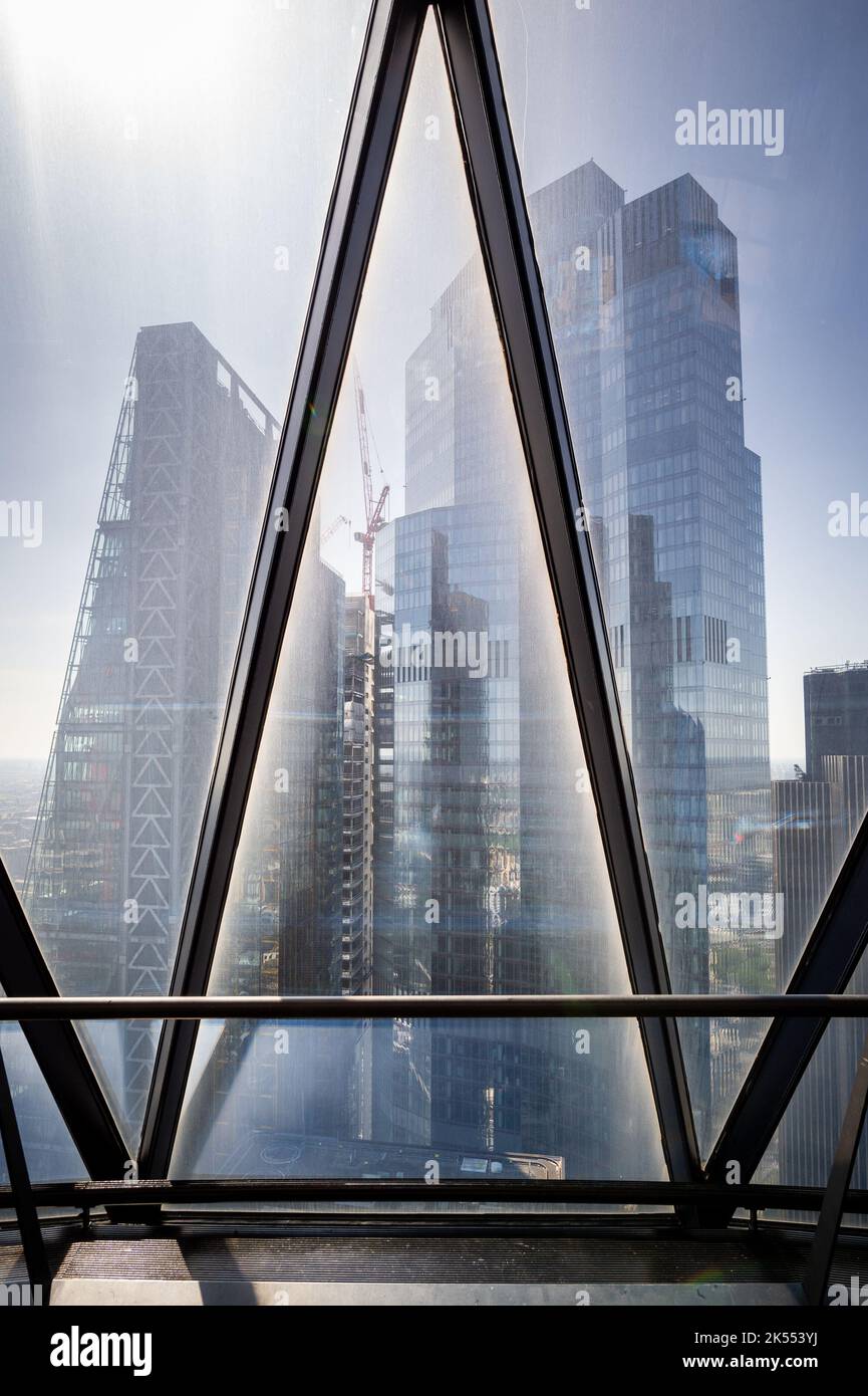 The view through the windows of the very top of The Gherkin building at ...