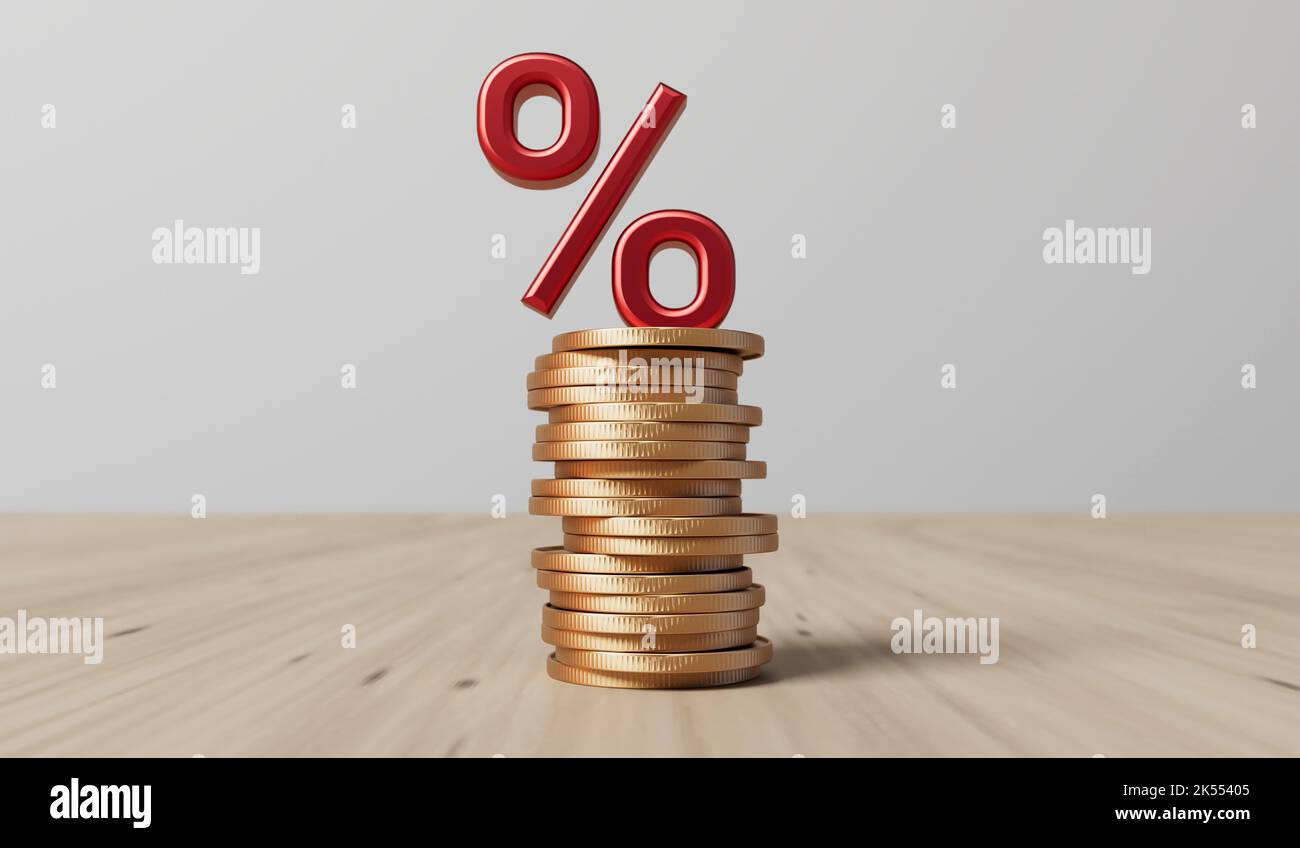 Interest rate and rising inflation concept. Red percentage symbol with ...