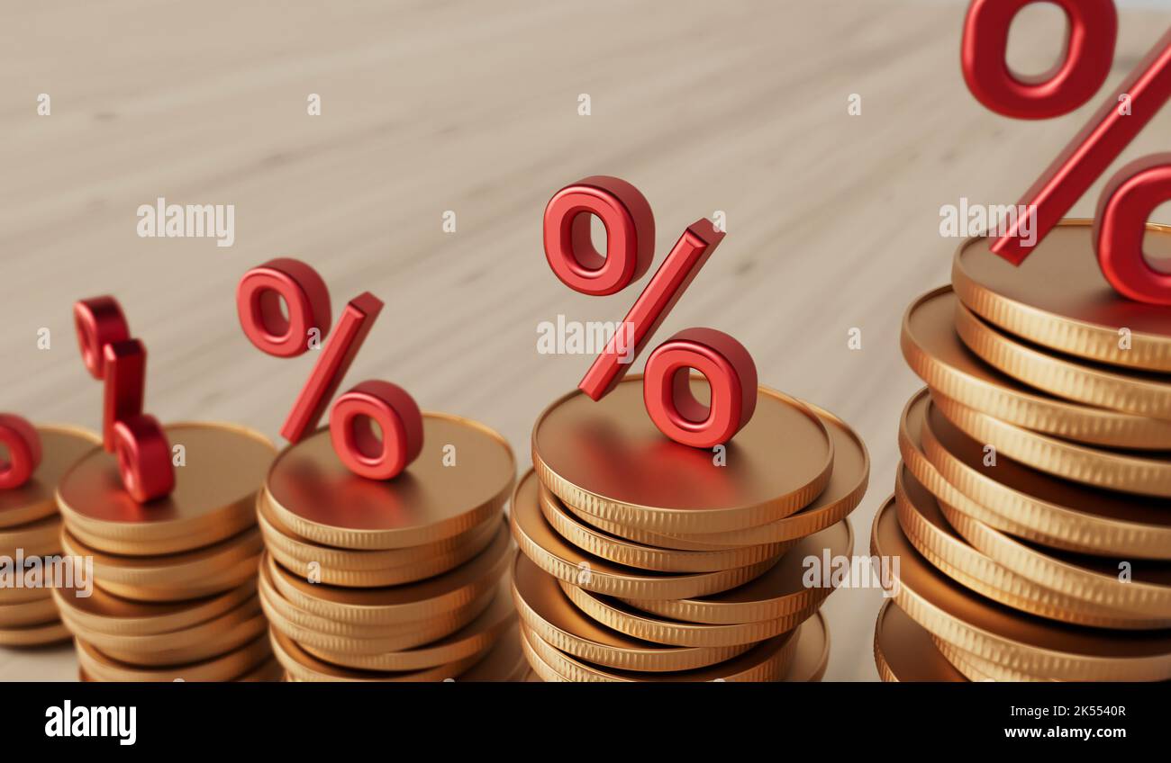 Interest rate and rising inflation concept. Red percentage symbol with ...