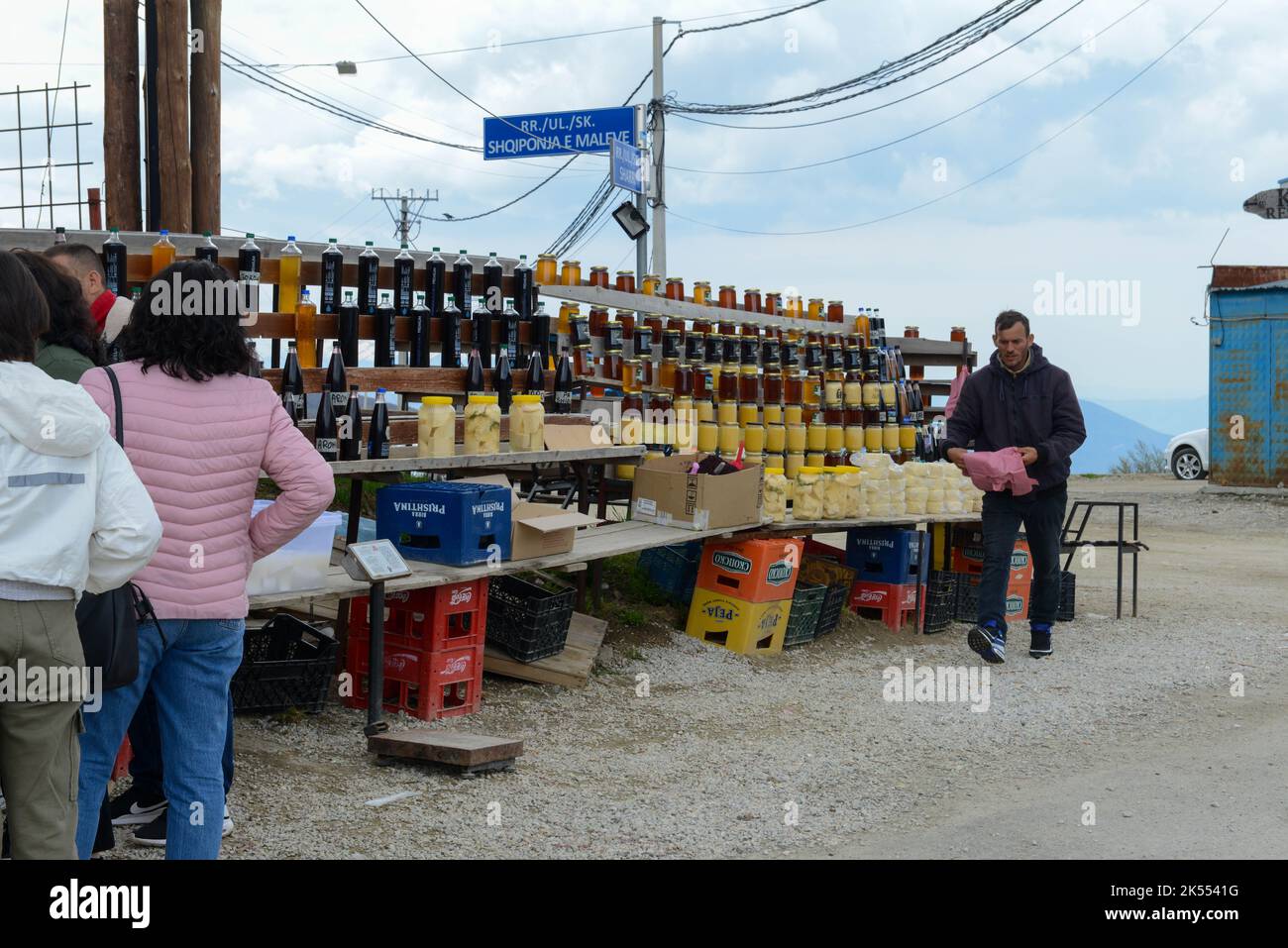 Prevalac, Kosovo - 7 May 2022: honey and cheese stand at Prevalac on ...