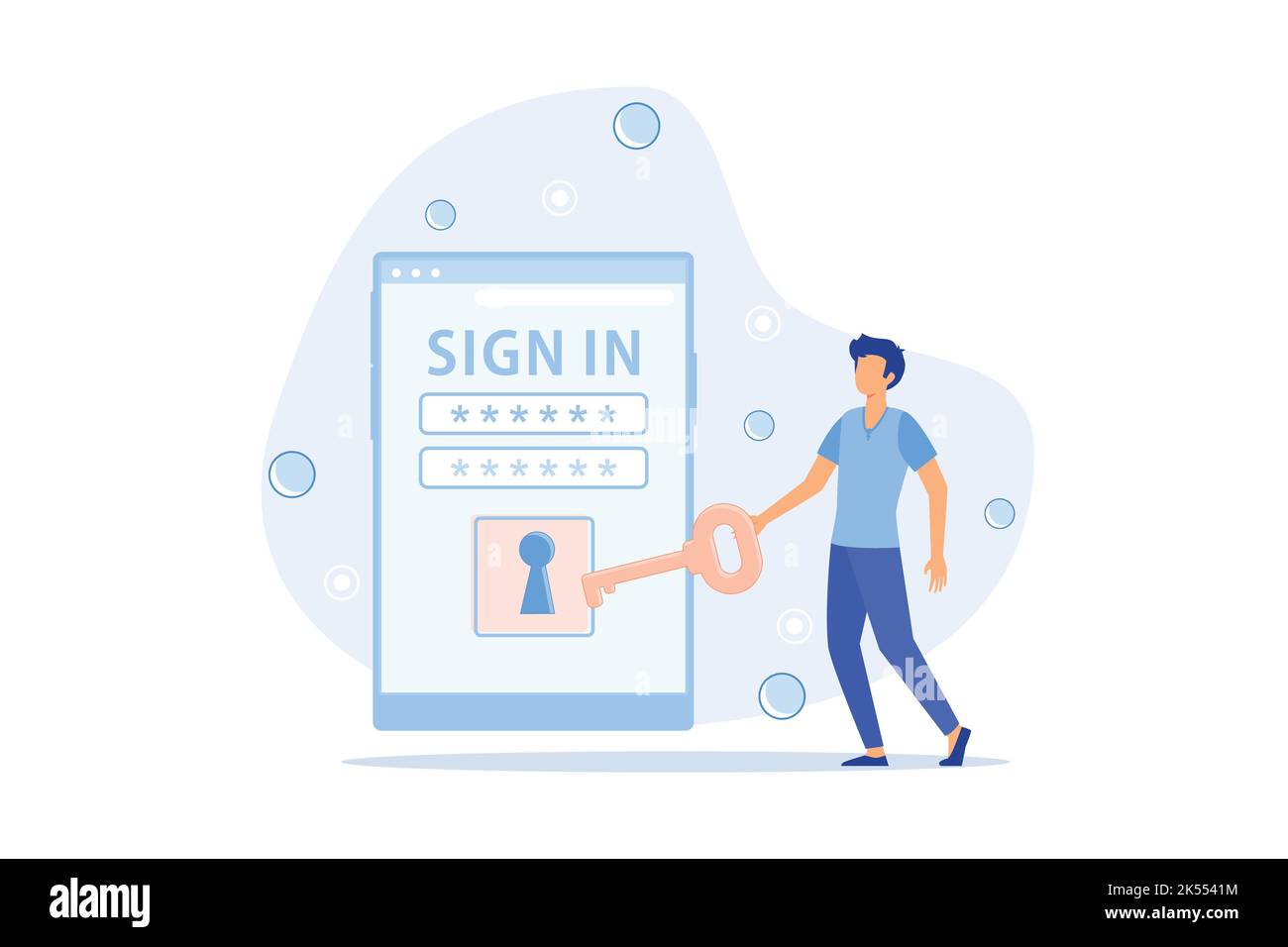 Online registration and sign up concept. Young man signing up or login ...