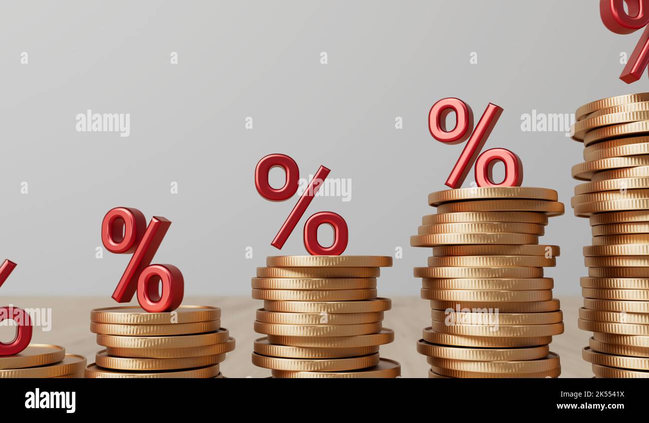 Interest rate and rising inflation concept. Red percentage symbol with ...