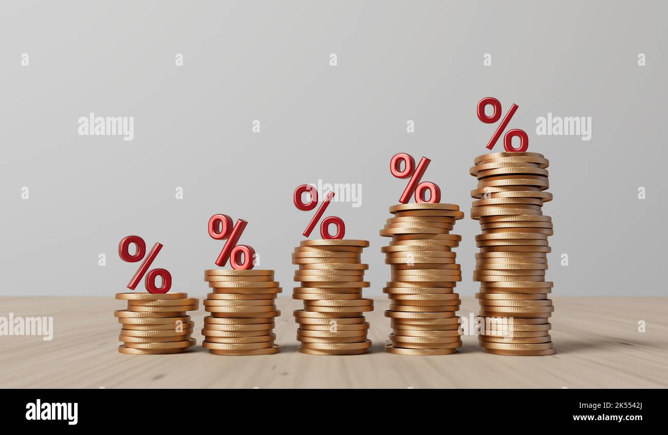 Interest rate and rising inflation concept. Red percentage symbol with ...